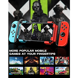 Joso Switch Joy-Con Grip Holder with Cell Phone Mount, Compatible with All iOS 16.0+ iPhones, Easy to Install & Stable, Enjoy Mobile Games, COD, Genshin Impact, Switch Accessories, Not for Android