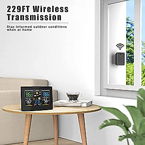 Geevon Weather Station Wireless Indoor Outdoor Thermometer, Color Large Display Weather Thermometer with Alert, Comfort Level, Barometric Pressure, Alarm Clock, Easy to Set and Tabletop Stand