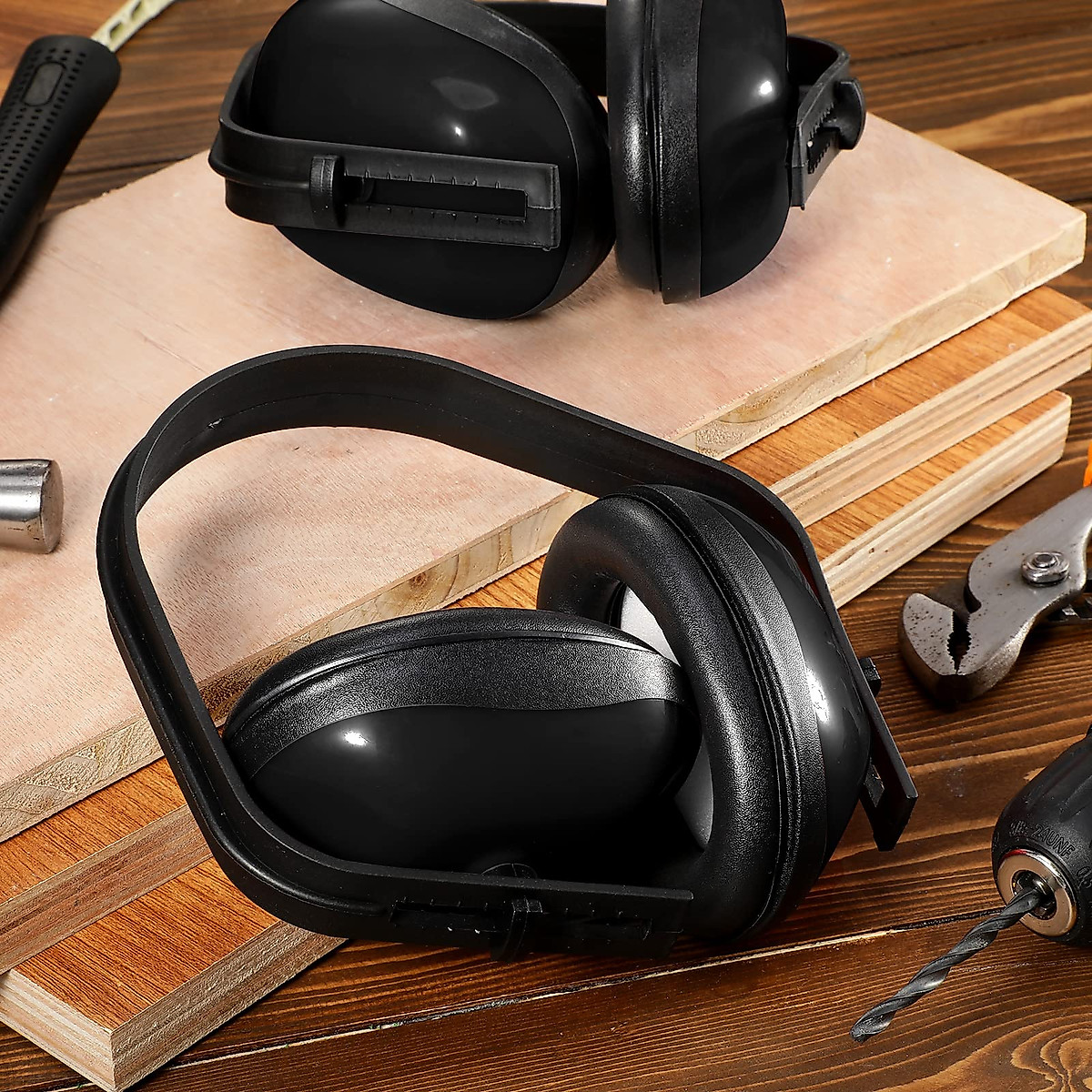 6 Pcs Adjustable Safety Ear Muff Protector Noise Reduction Ear Protection Sound blocking Earmuffs Hearing Protection Ear Muffs Noise Headphones for Hunting Shooting Construction Woodworking (Black)