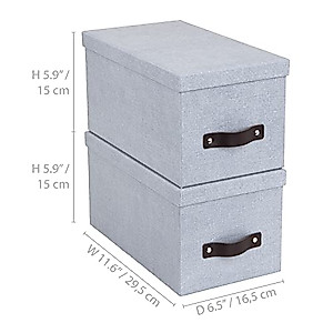 Bigso Silvia Organizational Storage Box | Photo Storage Box with Leather Handle for Shelves and Stacks Easily | Durable and Decorative Storage Boxes with Lids (Ash / 2 Pack)