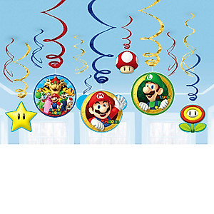 Super Mario Brothers Foil Swirl Hanging Decorations - 5" & 7" (Pack of 12) - Vibrant Design - Perfect for Any Celebration