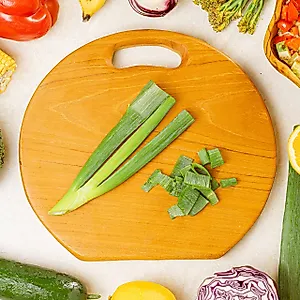 Rainforest Bowls 11.5"x10.6" Circular Javanese Teak Wood Cutting Board w/Handle- Ultra-Durable, Heavy Duty, Lasts Years w/Daily Use- Premium Custom Design Handcrafted by Indonesian Artisans