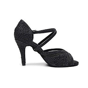 Pierides Women's Suede Sole Rhinestone Ballroom Dance Shoes Latin Salsa Performance Dance Shoes 4" Heel,10.5 US