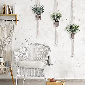 CEWOR Fake Hanging Plants 3 Pack Artificial Plants with 3 Macrame Plant Hangers Mini Potted Fake Plants Faux Plastic Eucalyptus Rosemary Plants for Home Office Bathroom Kitchen Farmhouse Room Decor
