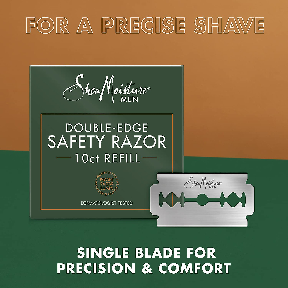 Shea Moisture Men, Double Edge Safety Razor with 10 Refill Double Edge Razor Blades for Men, Platinum Coated, Stainless Steel, Dad Gifts, 1 Razor Handle & 10 Razor Blades per Box