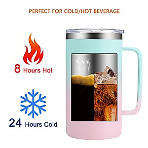 Pizkiru Vacuum Insulated Cup with Handle 24 OZ,Stainless Steel Coffee Mug with Handle, Lid and Straw,Keep Drinks Hot 8 Hours,Sweat Proof,Dishwasher Safe,BPA Free