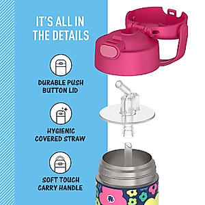THERMOS FUNTAINER Water Bottle with Straw - 12 Ounce - Kids Stainless Steel Vacuum Insulated Water Bottle with Lid, Mod Flowers