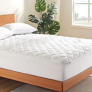 SLEEP ZONE Noiseless Mattress Pad Queen, Ultra Breathable, Cooling Mattress Cover for Hot Sleepers, Machine Washable (White, Queen, 60x80)