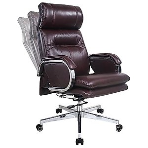 HUAUR Genuine Leather Modern Executive Chair High-Back Support 90 to 150 Degrees Tilt and Upholstered Home Desk Chair with Base 400LB Capacity Swivel Computer Office Chair (Brown)