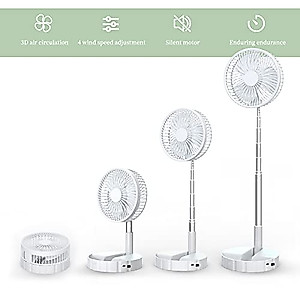 Romi Floria Portable Standing Fan Foldable Desk Fan, 7200mAh USB Quiet Fan, Mini Floor Fan, Telescopic Pedestal Fans Adjustable Height 14.17”-39.37” For Home Outdoor Camping (Wihte)