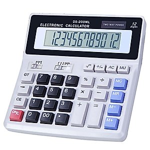 Desk Calculator Large 12 Digit Display, Dual Power Basic Calculator Desktop, Big Button for Office, Business, Home and School (Grey).