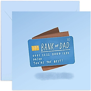 Old English Co. Bank Of Dad Happy Birthday Card - Funny Joke Greeting Card for Her from Son or Daughter | Cute and Fun Father's Day Card | Blank Inside & Envelope Included