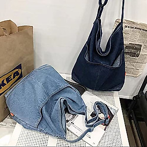 TRIYO Tote Bag for Women Denim Shoulder Bag For Teen Girls Casual Hobo Handbags Fashion Canvas BagsLarge Capacity Crossbody Bags Navy Blue