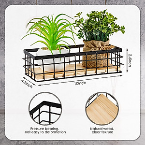 2 Pieces Small Metal Wire Basket Toilet Paper Basket Black Wire Bathroom Storage Organizer with Wooden Base Rectangular Wall Mounted Metal Basket for Kitchen Countertop (9.84 x 3.94 x 2.76 Inches)