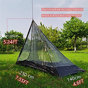 4 Person Teepee Hot Tent with Half Mesh and Fire Retardant Stove Jack Lightweight 6.8lb Height 7.2FT Teepee Tent Outdoor Camping Pyramid Tipi Tent (Brown Green)