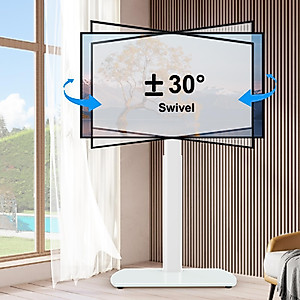 YOMT Floor TV Stand with Swivel Mount, Universal TV Stand for Most 27-65 Inch LED LCD OLED Flat Panel or Curved Screen TVs, Height Adjustable Narrow TV Stand for Bedroom Small Space, White