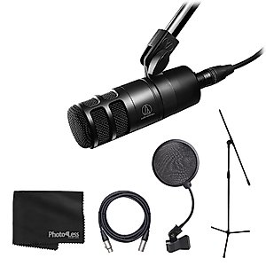 Audio Technica AT2040 Mic 20 Series Front Address Dynamic Mic + Tripod Base Mic Stand with Boom + Pop Filter + Microphone Cable - Top Value