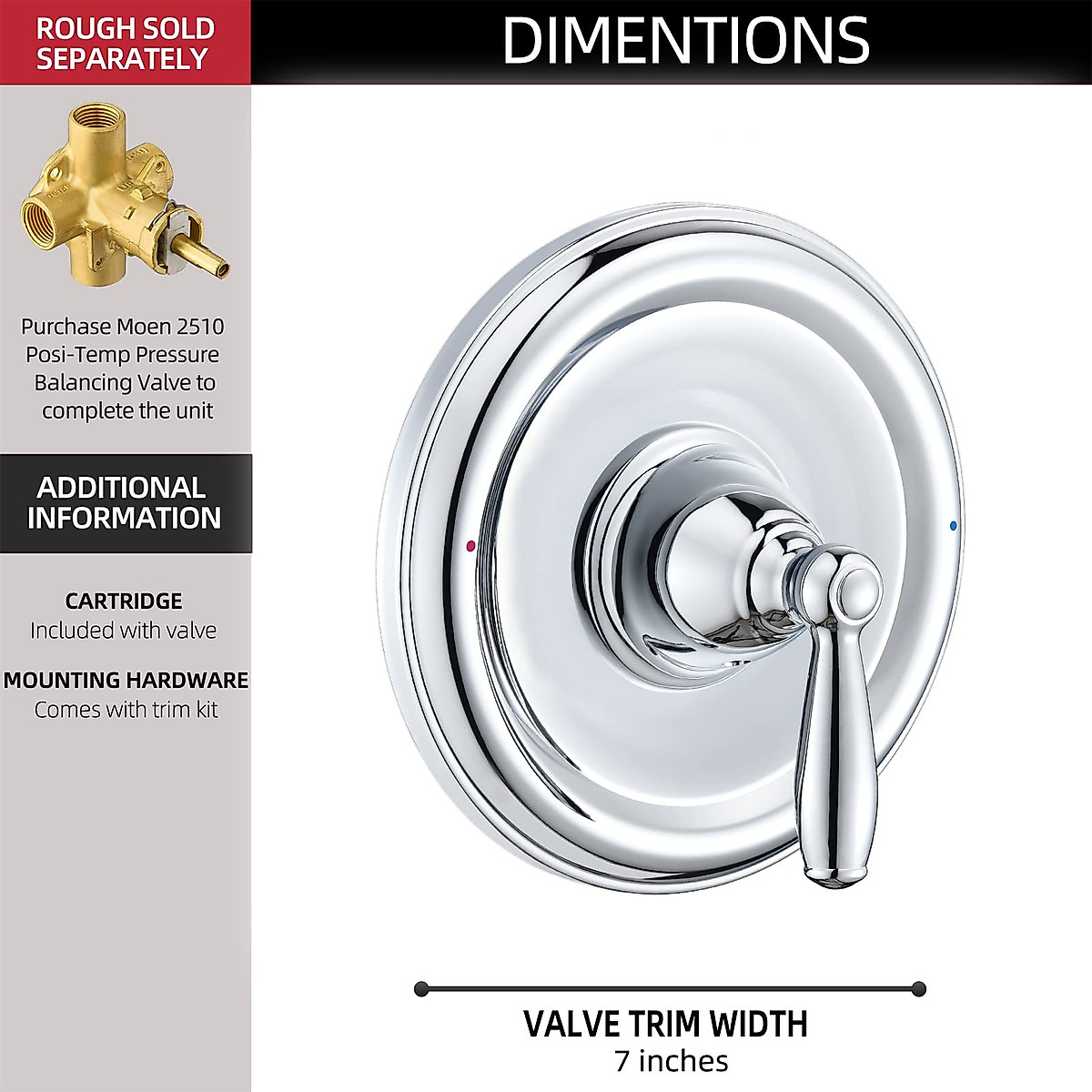 Pressure Balancing Tub and Shower Trim Kit, Compatible with Moen Posi-Temp Valve, Chrome