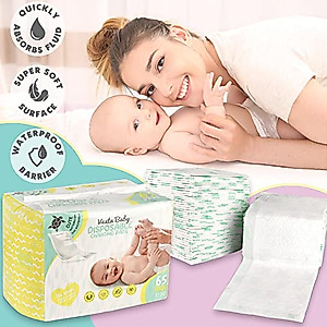 Vesta Baby Disposable Changing Pads - Pack of 65 Soft Absorbent Leak Proof Pee Mats - White Portable Diaper Change Underpads for Bed & Table Protection - 15 x 20" Waterproof Liners