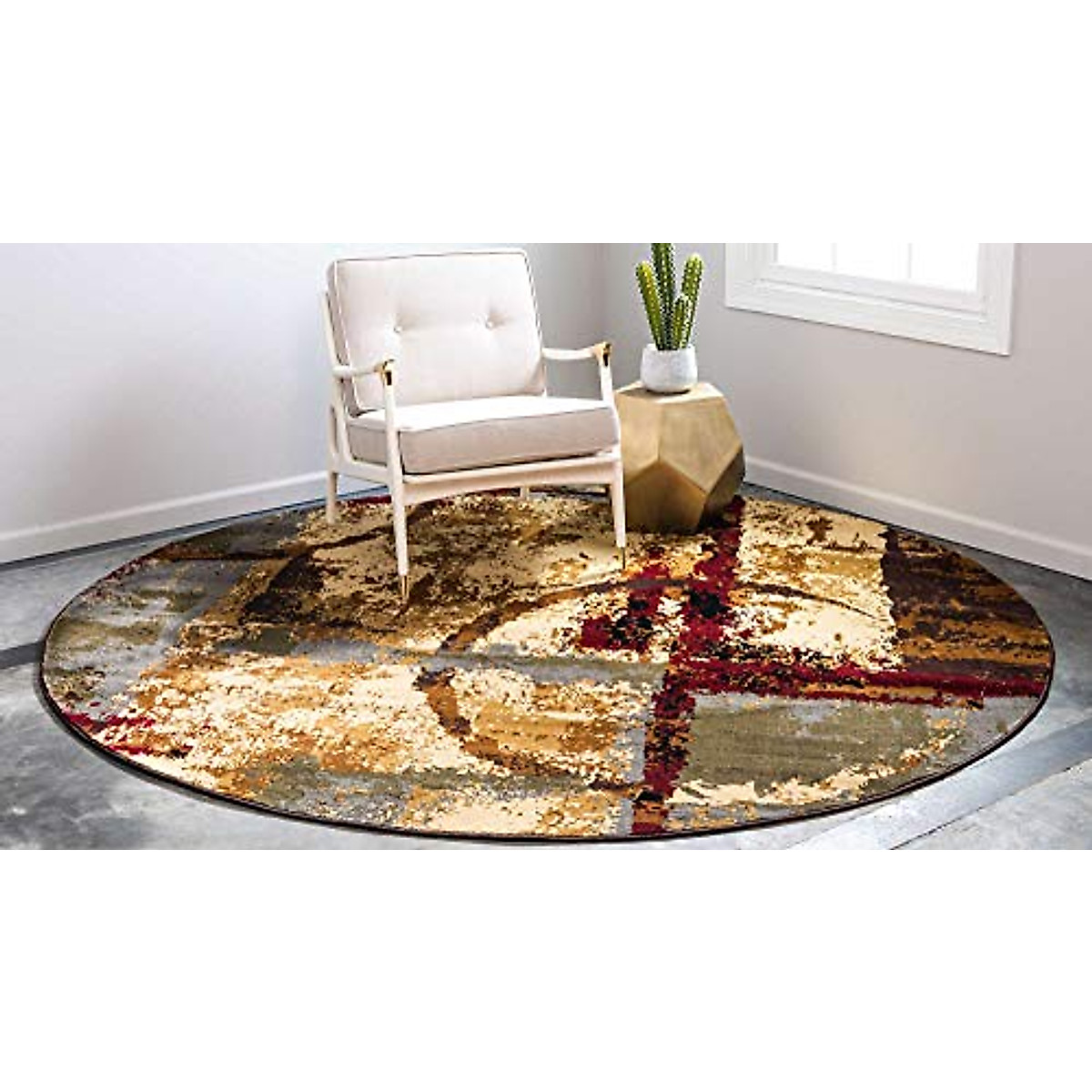 Unique Loom Barista Collection Area Rug - Catuai (8' Round, Multi/ Brown)