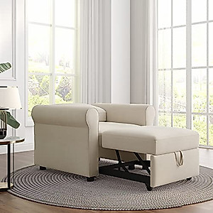 HBRR Modern 3-in-1 Sofa Chair, Convertible Sleeper Couch, Multi-Functional Adjust Backrest Into Sofá, Single Bed, for Living Room Bedroom, Beige