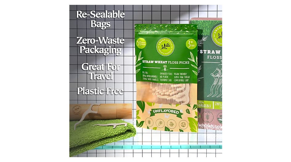 Eco Friendly Unflavored Dental Floss Picks - Biodegradable & Vegan