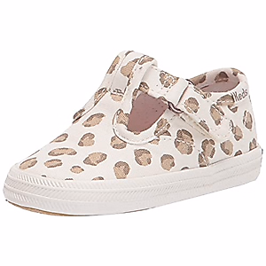 Keds baby girls Champion Lace Toe Cap T-strap Sneaker, Snow Leopard, 3 Infant US