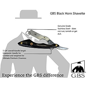 GBS Classic Straight Edge 6" Long Scales Folding Razor Barber Shavette Leather Case + 10 Blades and Toiletry bag - Men's Manual Shaver Excellent Locking Safety Mechanism (Black)