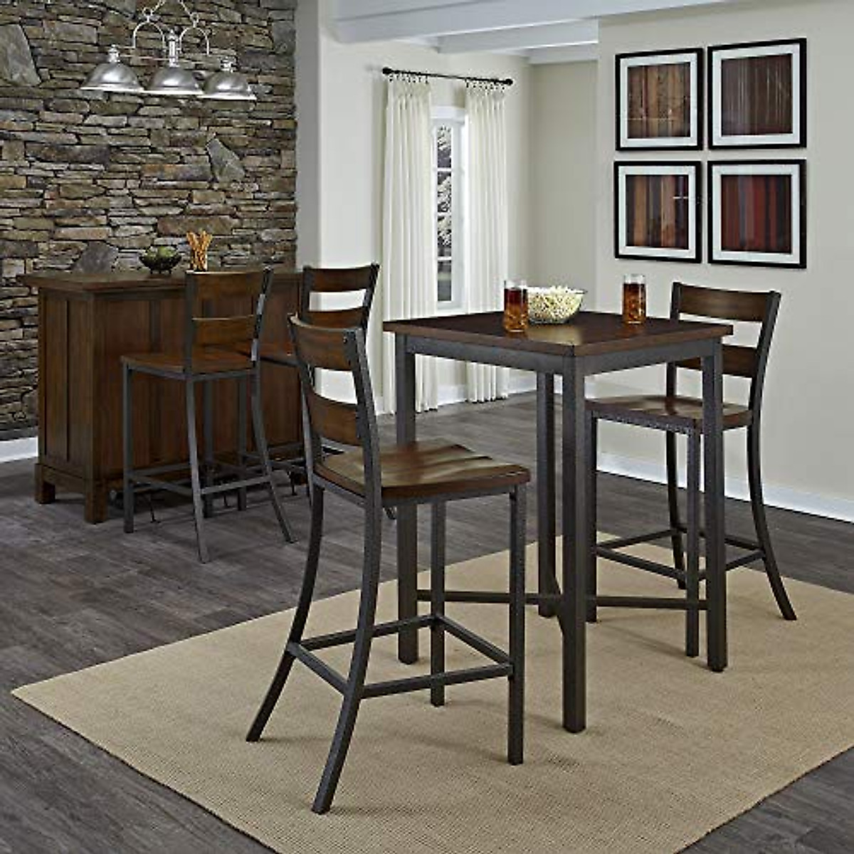 Home Styles Cabin Creek Bistro Table, Constructed from Hardwood Solids with a Chestnut Distressed Finish