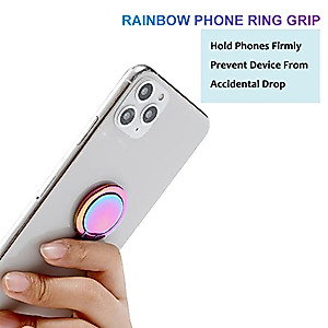 lenoup Rainbow Cell Phone Ring Stand Holder,Multicolor Ring Grip Kickstand,Iridescent 360 Rotation Metal Finger Ring for Phones,Pad