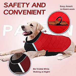 Cold Weather Dog Coats, Waterproof Dog Winter Coat Thick Padded Cozy Vest Reflective Warm Dog Vest Dog Snow Jacket with Leash Attachment Pet Winter Clothes for Small Medium Large Dogs, Red, Blue