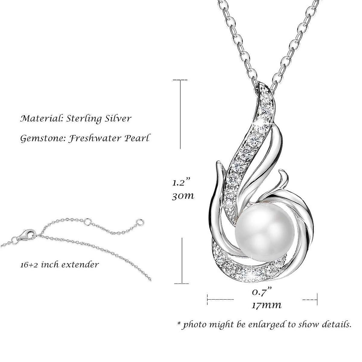 FANCIME June Birthstone Necklace Phoenix Pearl Necklace 9-10mm Genuine Freshwater Pearl in Sterling Silver Fine Jewelry for Women