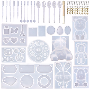 EuTengHao 132Pcs Animal Silicone Molds DIY Resin Casting Molds Kit Contains 4 Bears Resin Molds 3D Bear Rabbit Cat Paw Mold and Pendant Molds Eiffel Tower for DIY Resin Candle Soap Making