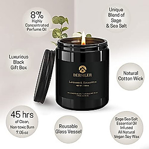 Bersiler 7 OZ Lavender Eucalyptus Candles for Home Scented Brown and Black Jar Stress Relief and Relax for Home & Bedroom Gift for Women/Men Soy Wax