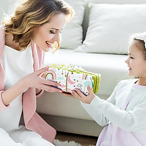 MAMUNU 6 Sheets Gift Wrapping Paper, Pink and Gold Folded Wrapping Paper with Heart, Bunny, Rainbow, Flamingo and Crown Designs for Women Girls Kids Birthday, Valentine's Day, Wedding, Baby Shower 50x70CM