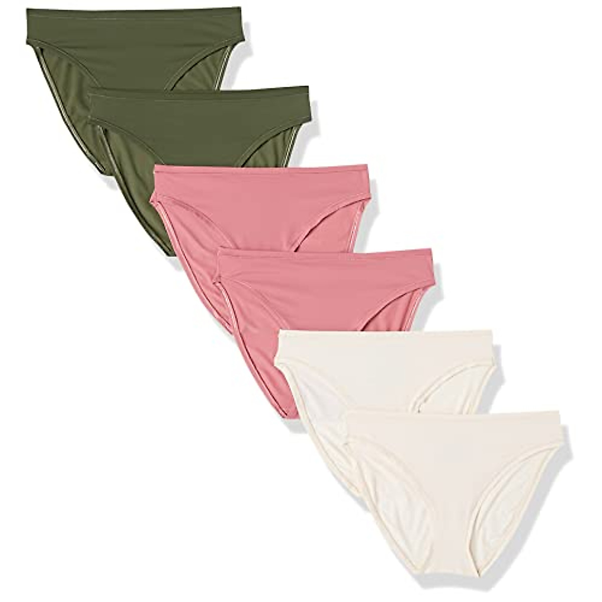 Amazon Essentials Women's High Cut Underwear (Available in Plus Size), Pack of 6, Mauve/Blush/Dark Khaki Green, Large