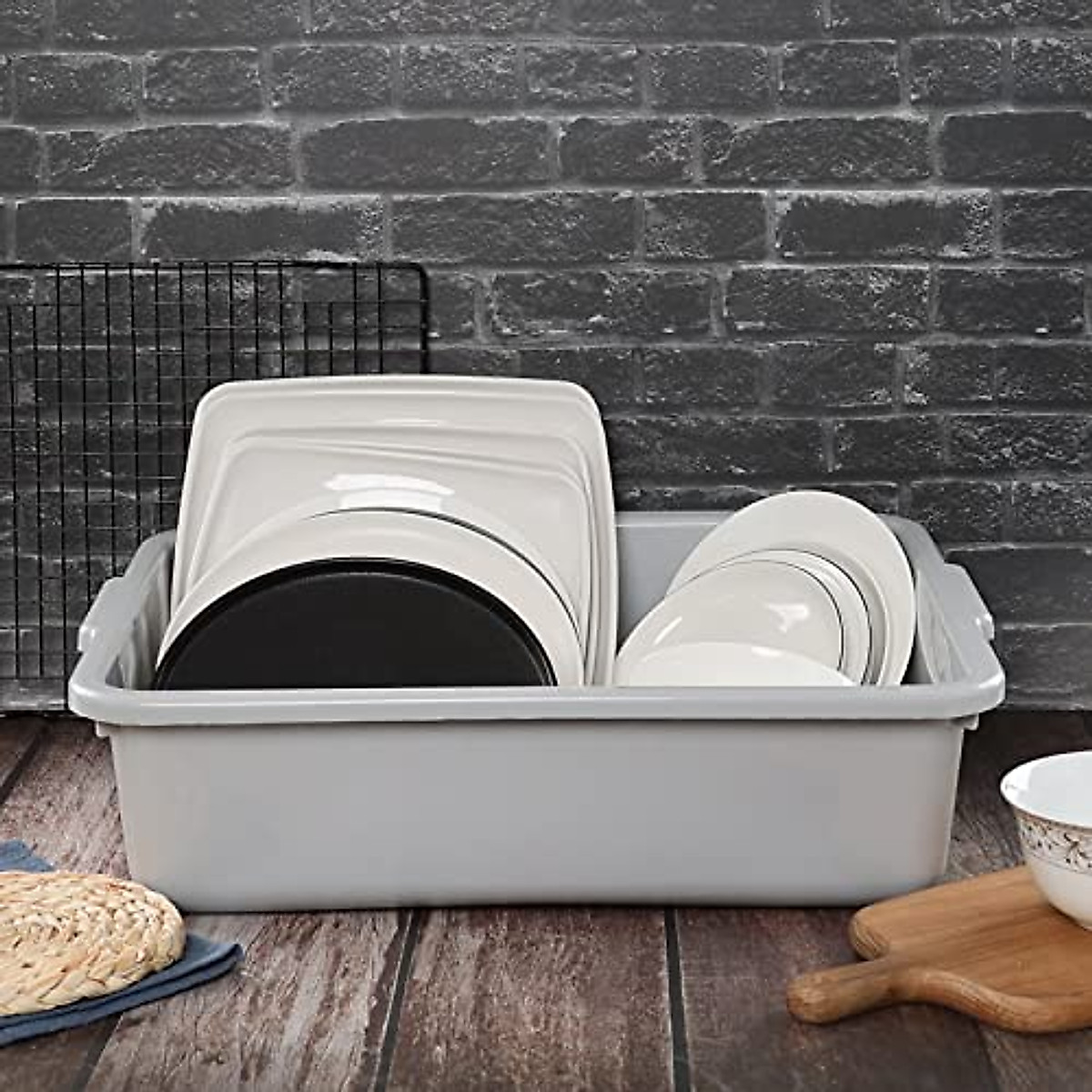 Utiao 13 L Commercial Bus Tub Box, 3-Pack Dishpan Basin Tub, Grey