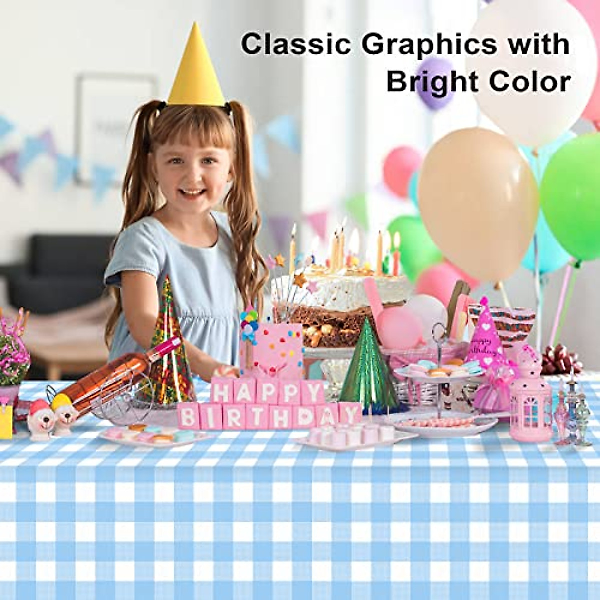 LIKAJON 6 Pack Blue and White Checkered Tablecloth, Blue Plastic Table Cloths for Parties Disposable, 54 x 108 inch Waterproof Rectangular Blue Gingham Camping Tablecloth for Birthday, Party, Picnic