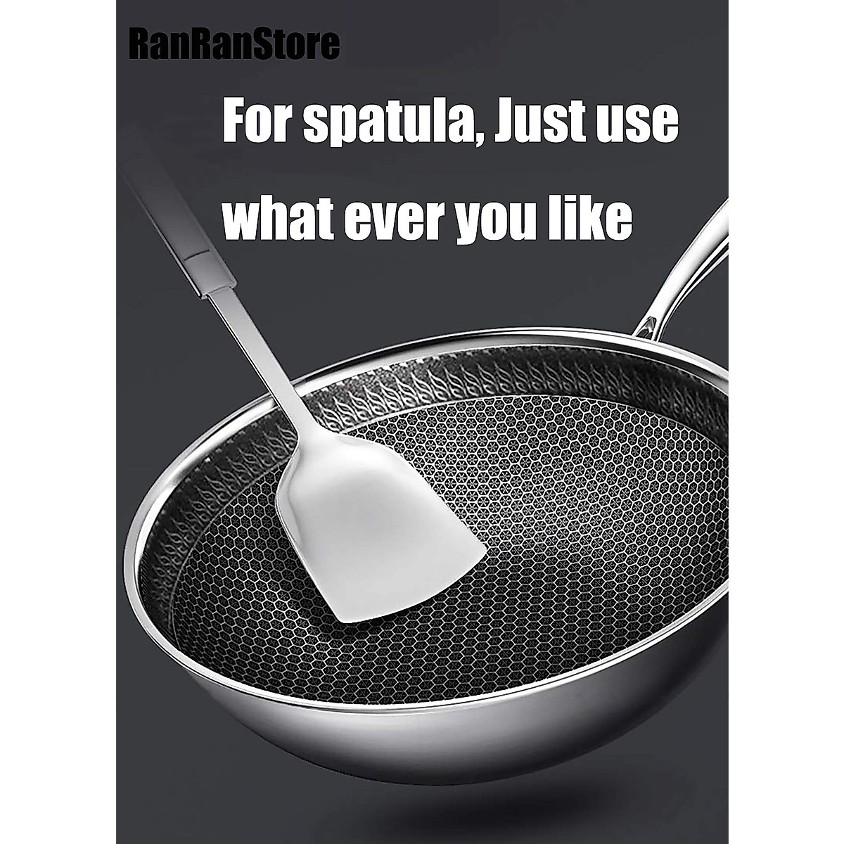 Cyrder Stainless Steel Wok with Lid, Nonstick Skillet/Saucepan, 18/8 Food Grade steel, Hybrid Hex Tech, Induction Cooker Compatible, Easy Clean/Wear-resistance/Dishwasher safe, 12.5inch