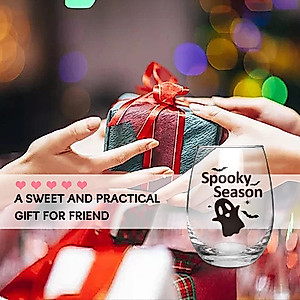 CNVOILA Halloween Wine Glass with Cute Ghost Design -Halloween Gifts for Women Spooky Season Stemless Drinkware - Ideal for Halloween Parties and Fall Decor - Festive Beverage Cup 18oz