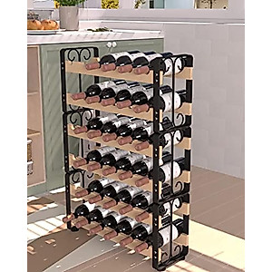 36 Bottles Wine Rack Freestanding Floor, 6-Tier Display Wine Bottle Holder Stand with Pine Shelf, Wobble-Free Wine Storage Rack for Pantry Organizer, Kitchen Bar, Countertop, Dinning Room, Natural