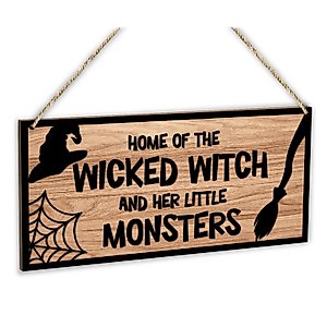 Home Of The Witch Sign, Halloween Wooden Hanging Sign, Home Fall Witch Hat Wood Sign Plaque for Front Door, Happy Halloween Porch Yard Decor Wall Art Sign, Indoor Outdoor Halloween Party Supplies-22