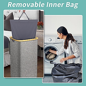 100L Rolling Laundry Basket with Wheels and Handle, Laundry Hamper with Lid and Removable Bag, Foldable Laundry Hamper on Wheels, Large Tall Laundry Basket for Bedroom, Bathroom, Laundry Room(Grey)