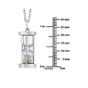 Gem Stone King 925 Sterling Silver Diamond & Gemstone Birthstone Dust Hourglass Necklace For Women With 18 Inch Silver Chain - Color White
