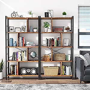 armocity Bookshelf, 5 Tier Tall Industrial Bookcase Wood Metal Frame Standing Book Shelf, Display Bookshelves Storage Organizer for Bedroom Living Room Home Office, Rustic Brown