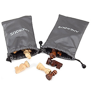 AMEROUS Wooden Chess Pieces Only, 32 Pieses / 3.05" King/Storage Bag/Gift Package, Standard Tournamen Staunton Wood Chessmen for Chessboard, Replacement of Missing Pieces