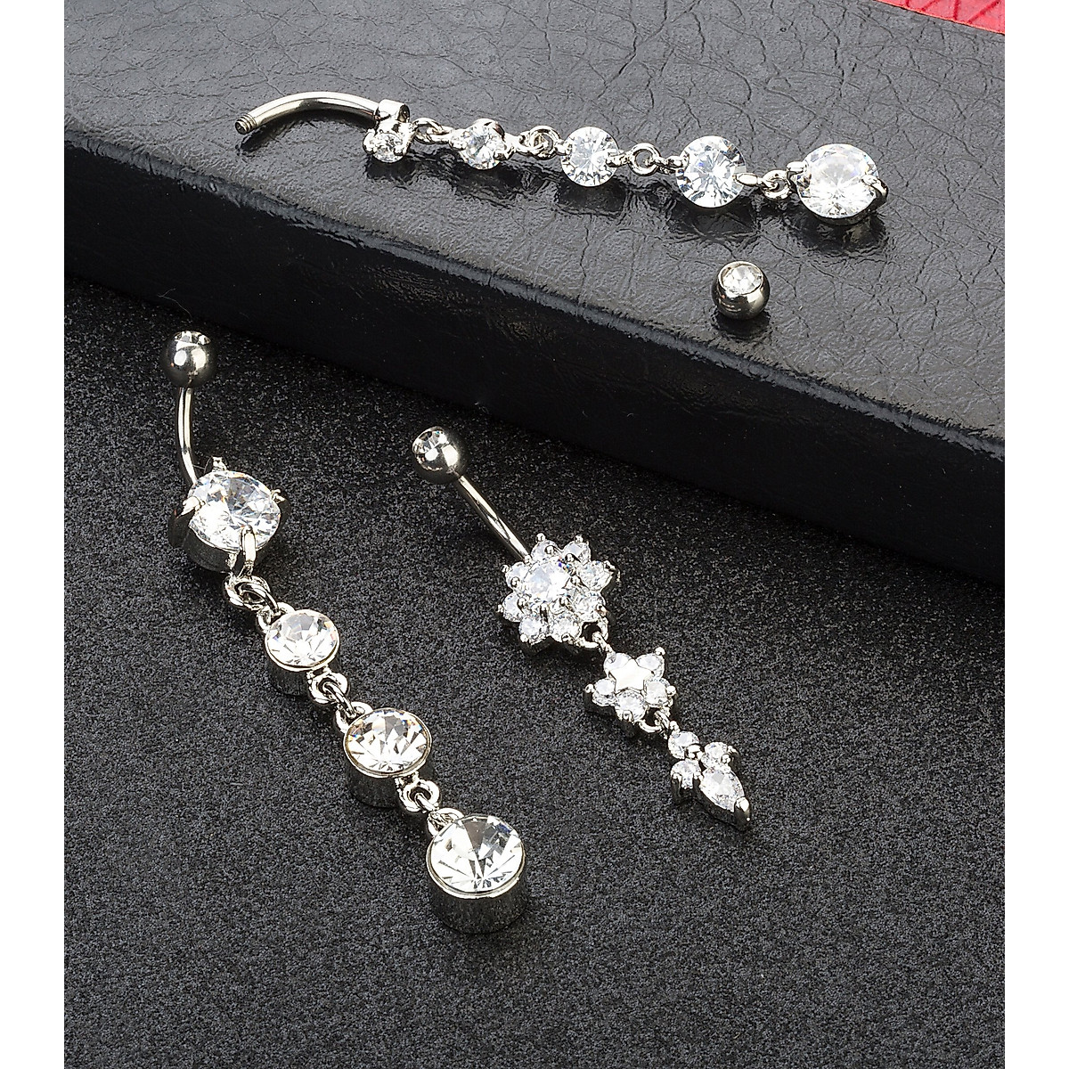 YOVORO 3PCS 14G 316L Stainless Steel Belly Button Rings for Women Navel Rings Barbell Dangle Flower CZ Body Piercing S