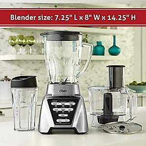 Oster Blender | Pro 1200 with Glass Jar, 24-Ounce Smoothie Cup and Food Processor Attachment, Brushed Nickel - BLSTMB-CBF-000