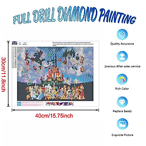 5D Diamond Painting Full Drill, Dinyland Cartoon DIY Diamond Painting by Number Kits, Rhinestone Crystal Drawing Gift for Adults Kids, 16''x12'' Home Wall Décor