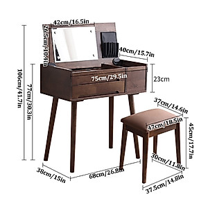 Vanity Desk with Lighted Mirror, Makeup Vanity Table Set, Large Drawer Sturdy Wooden, Soft Chair Dresser Desk for Bedroom